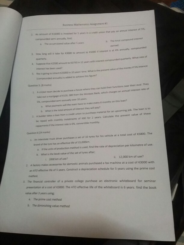 Solved Business Mathematics Assignment #1 depreciation. | Chegg.com