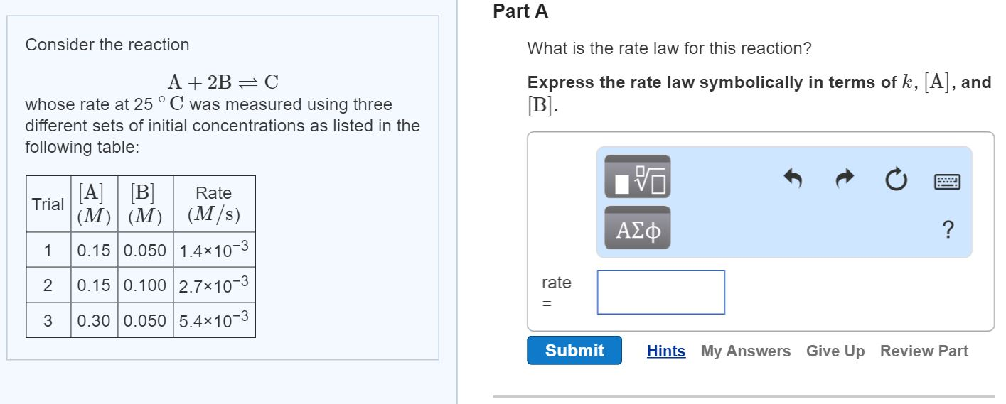Solved Part A Consider The Reaction What Is The Rate Law For
