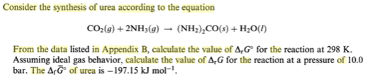 Solved Consider the synthesis of urea according to the | Chegg.com