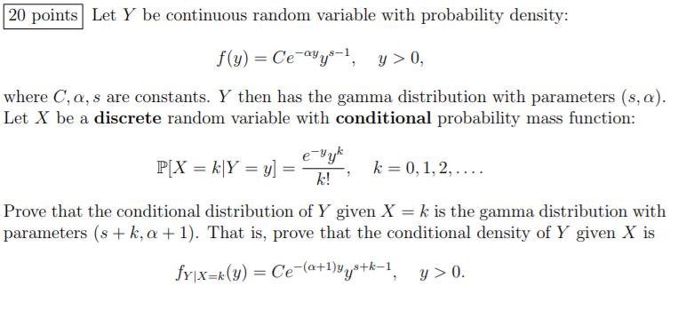 Solved 20 points Let Y be continuous random variable with | Chegg.com