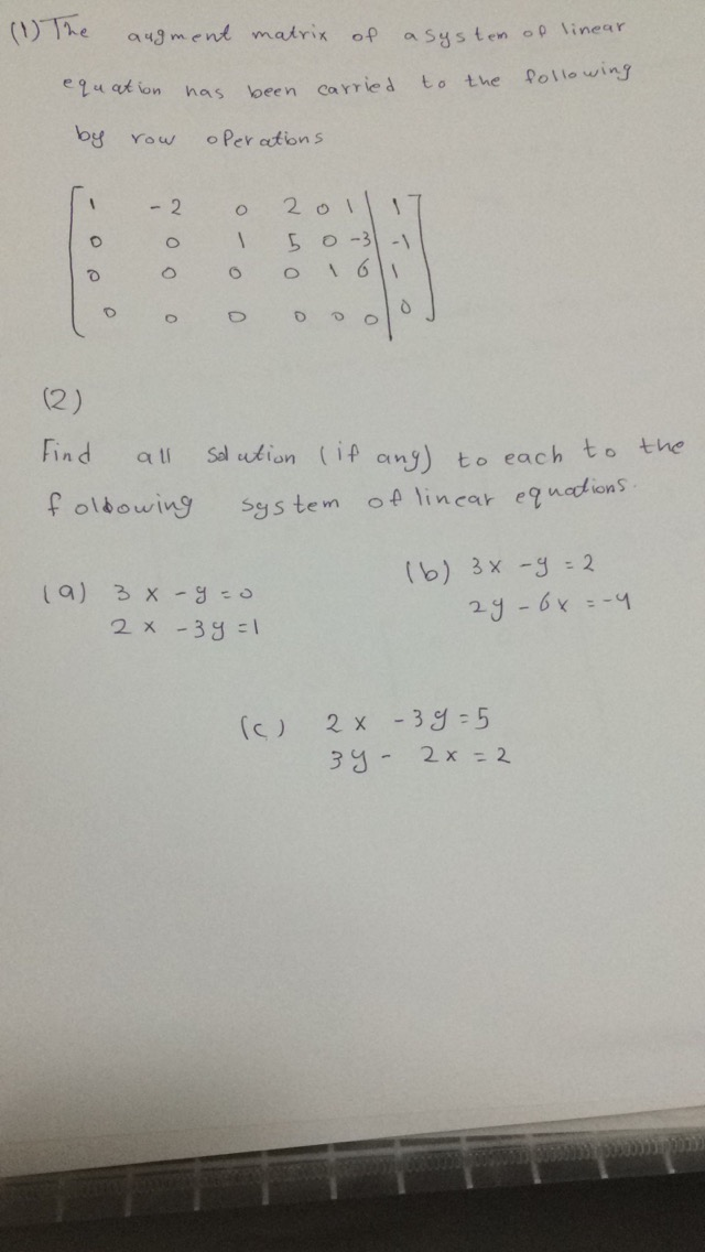 Solved The augment matrix of a system of linear equation has | Chegg.com