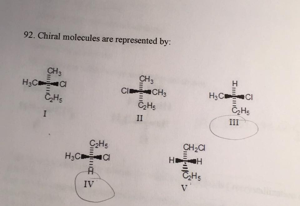 Solved 92. Chiral molecules are represented by: H3C CI CH | Chegg.com