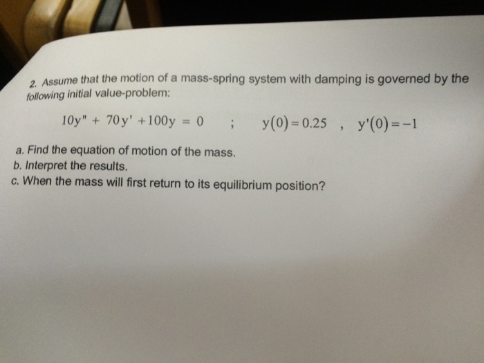 Solved Assume that the motion of a mass-spring system with | Chegg.com