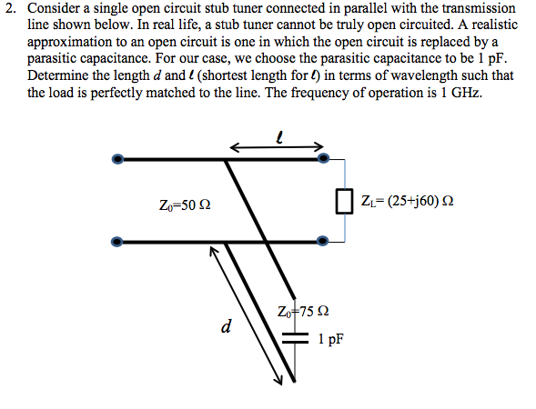 Solved Consider a single open circuit stub tuner connected | Chegg.com