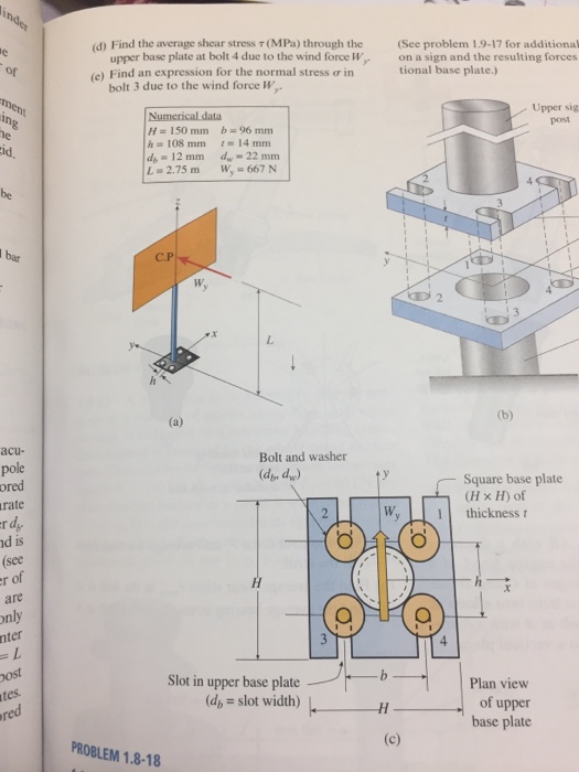 Solved PROBLEM 1.8-17 18-18 A removable sign post on a | Chegg.com