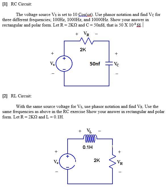 Solved The voltage source V_s is set to 10 Cos(omega t). Use | Chegg.com