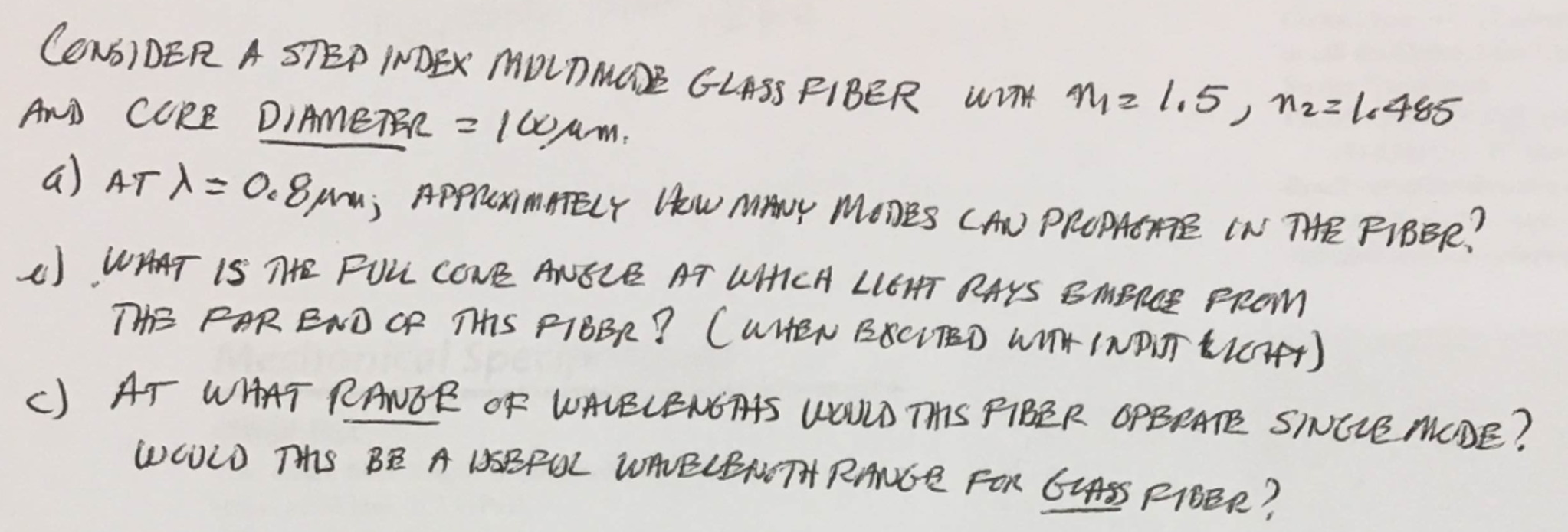 Solved Fiber Optics: Consider a step index multimode glass | Chegg.com