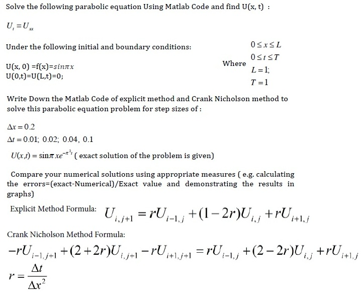 Solved Solve the following parabolic equation Using Matlab | Chegg.com