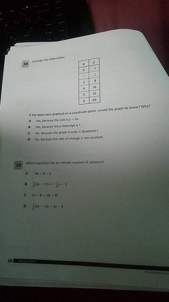 Solved Consider the table below. 38 4 16 5 32 6 64 f the | Chegg.com