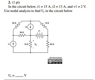 Solved Use nodal analysis to find Vx in the circuit below. | Chegg.com