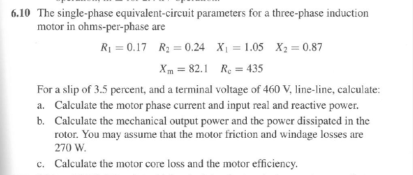 Solved The single-phase equivalent-circuit parameters for a | Chegg.com