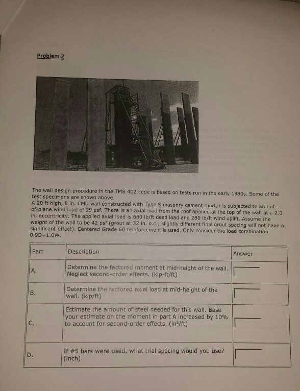 Solved The wall design procedure in the TMS 402 code is | Chegg.com