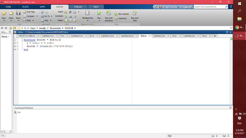 Solved Im having trouble coding a third order ode, ive | Chegg.com