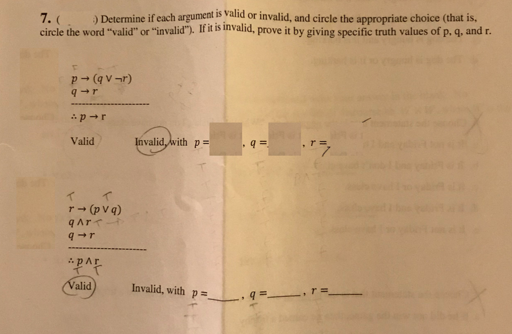 Solved 7. ) Determine each is valid if argument or invalid, | Chegg.com