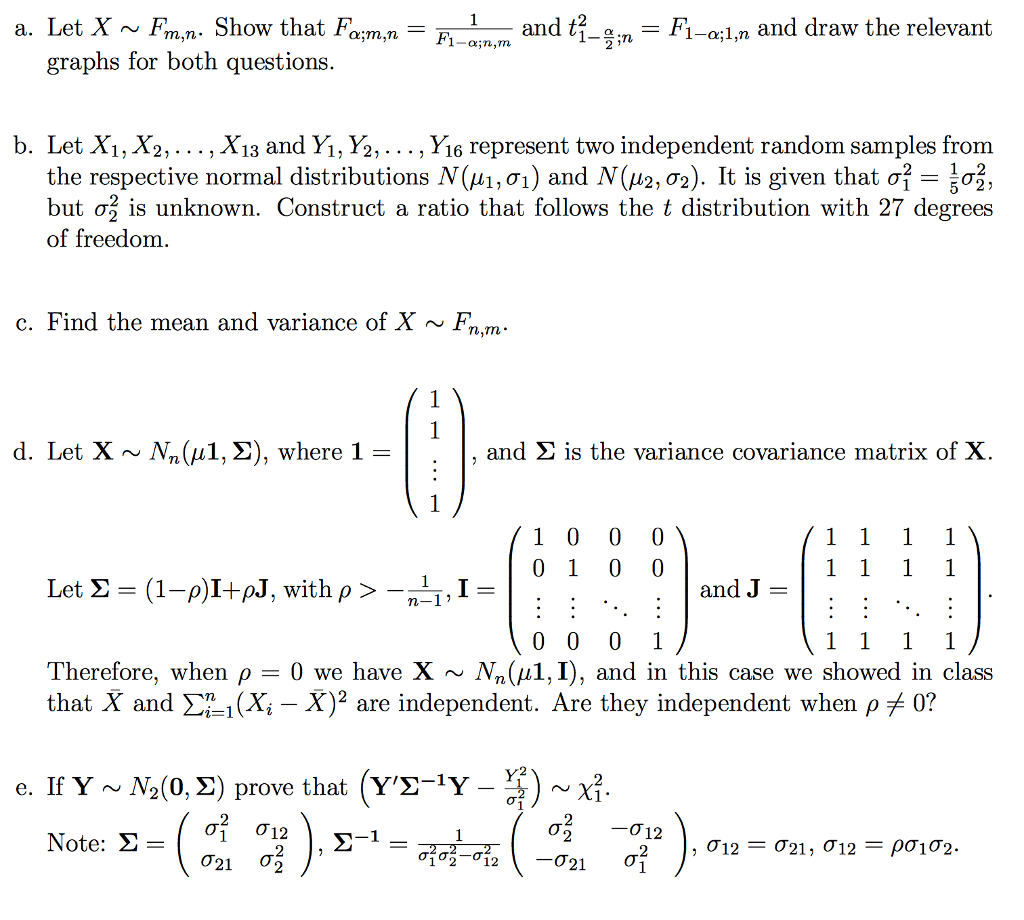 a. Let X ~Fmn Show that Farm.n1 and t2-m 1-Am-Fl. .α; | Chegg.com