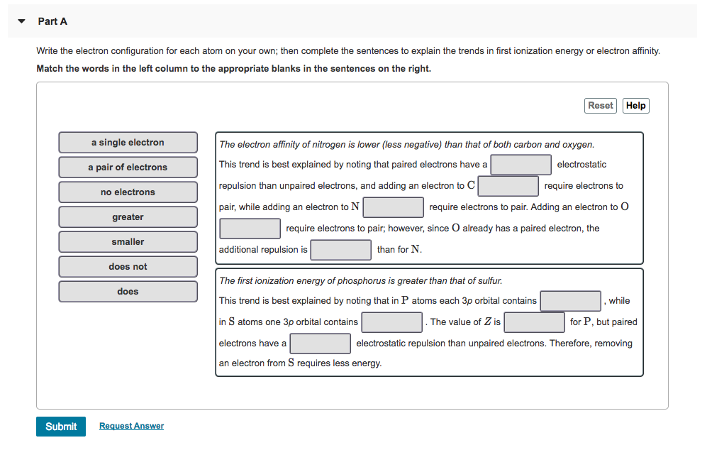 Solved Part A Write the electron configuration for each atom | Chegg.com