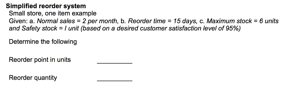 Solved Simplified reorder system Small store, one item | Chegg.com