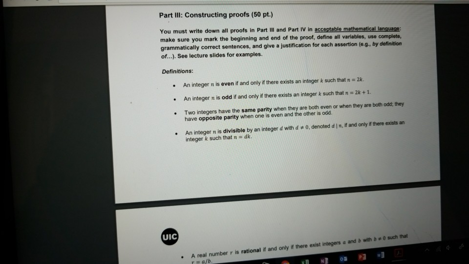 Solved Part III: Constructing proofs (50 pt.) You must write | Chegg.com