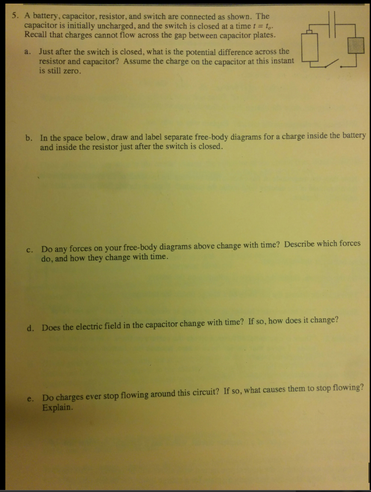 Solved A battery, capacitor, resistor, and switch are | Chegg.com