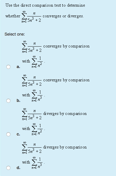 Solved Use the direct comparison test to determine whether | Chegg.com