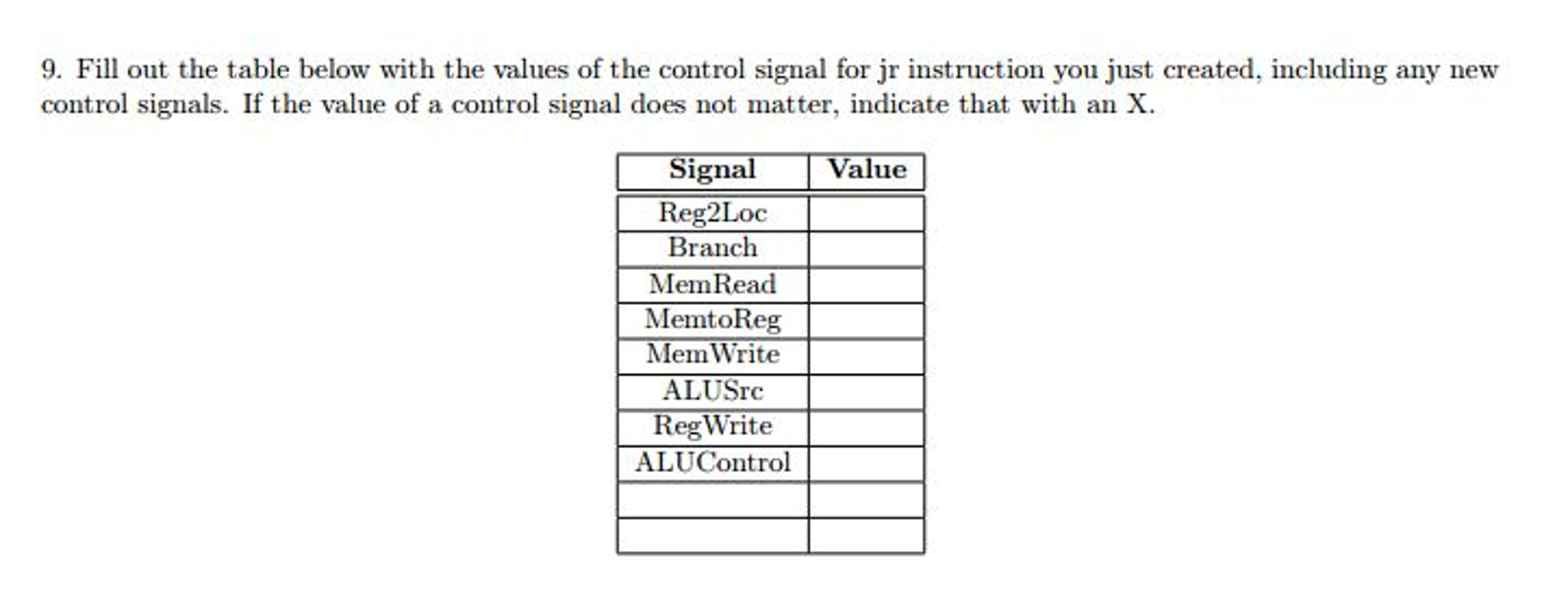 Fill out the table below with the values of the | Chegg.com