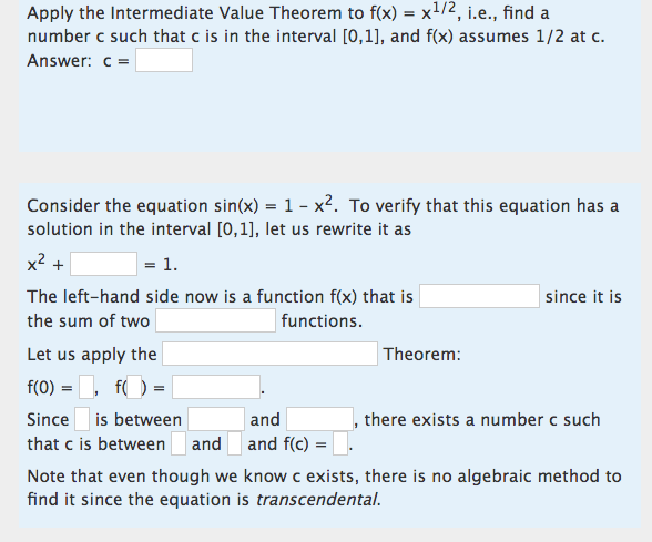 Solved Apply the Intermediate value Theorem to f(x) = 1/2, | Chegg.com