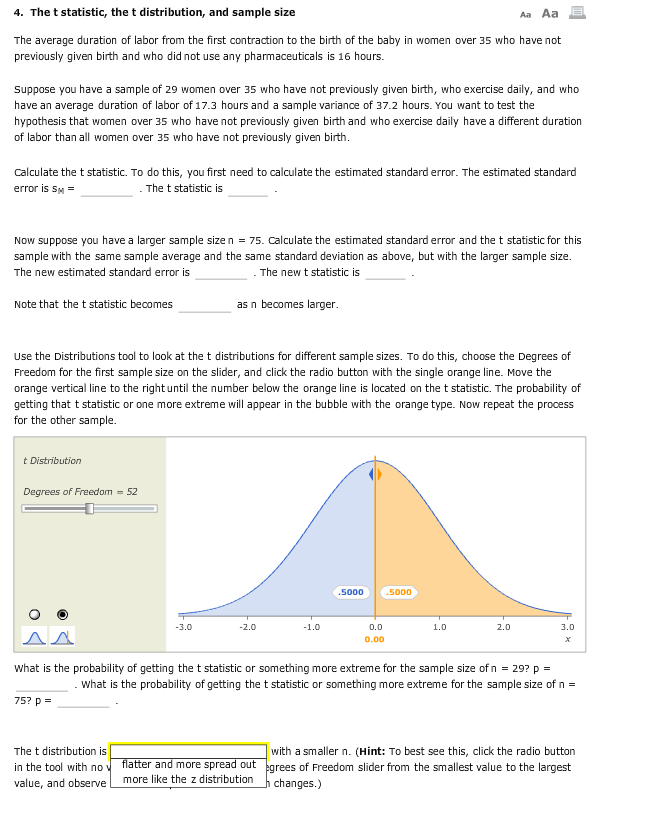 Solved 4. The t statistic, the t distribution, and sample | Chegg.com