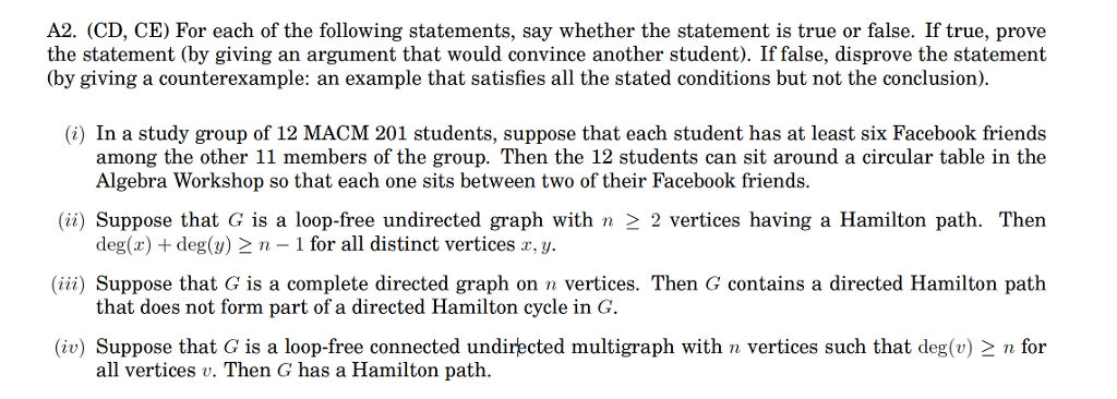 A2. (CD, CE) For each of the following statements, | Chegg.com