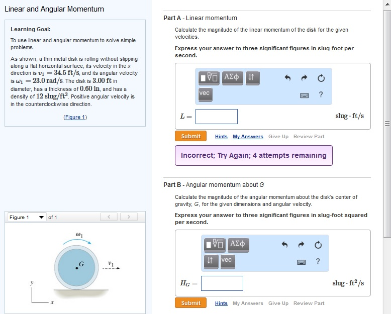 Solved Learning Goal: To use linear and angular momentum | Chegg.com
