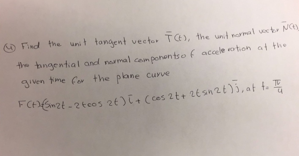 Solved Find the unit tangent vector T(t), the unit normal | Chegg.com