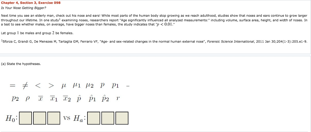 Solved Chapter 4, Section 3, Exercise 098 Is Your Nose | Chegg.com