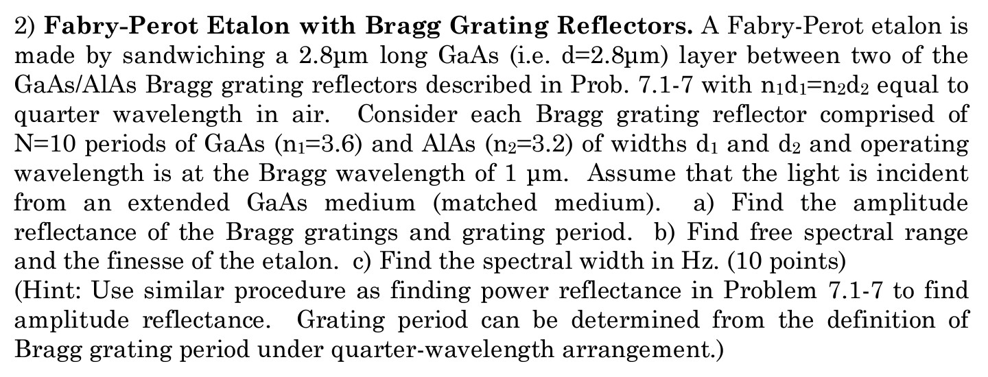 Fabry-Perot Etalon with Bragg Grating Reflectors. A | Chegg.com