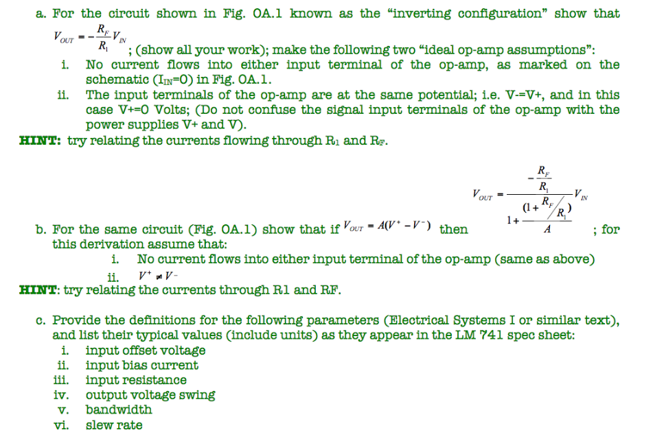 Solved a. For the circuit showm in Fig. OA.l known as the | Chegg.com