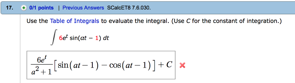 Solved 17. 0/1 points | Previous Answers SCalcET8 7.6.030 | Chegg.com