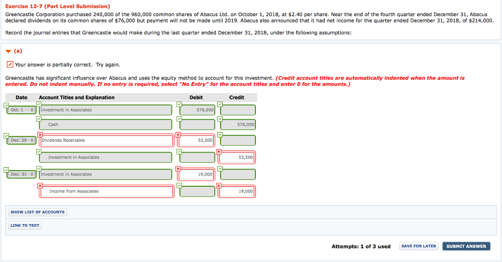 Solved Exercise 12-7 (Part Level Submission) Greencastle | Chegg.com