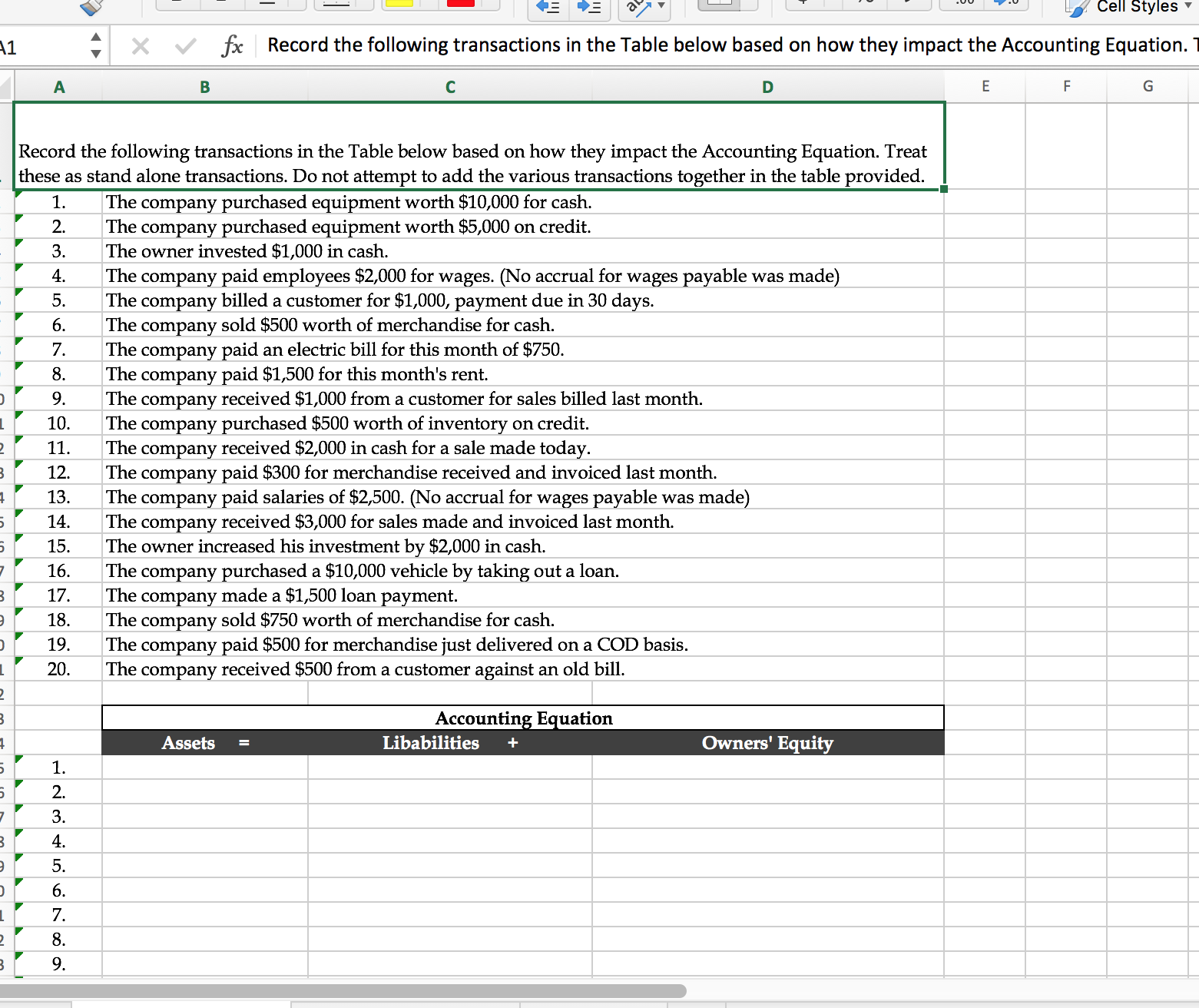 Solved Record the following transactions in the Table below | Chegg.com