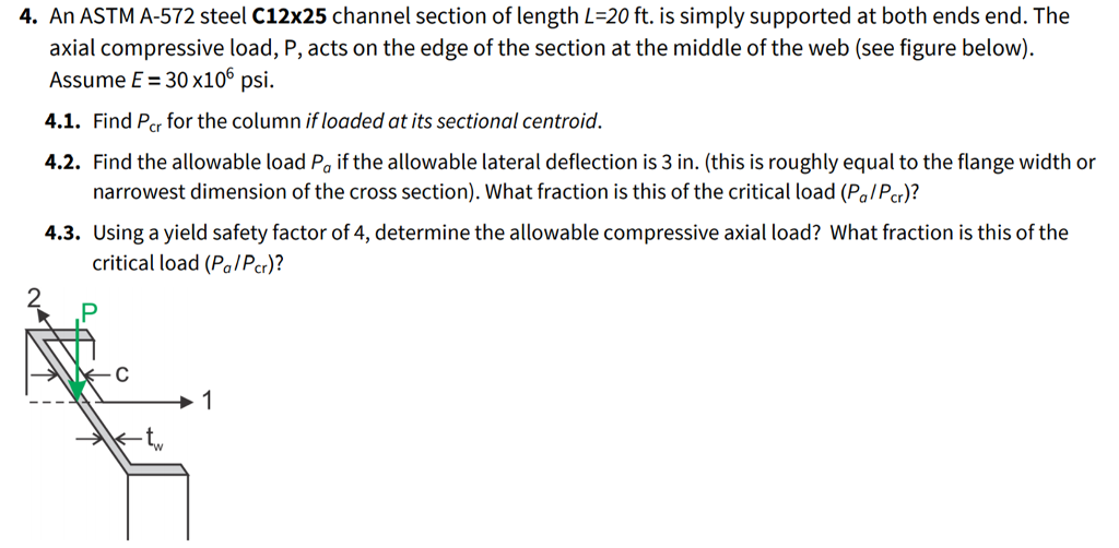 Solved 4. An ASTM A-572 steel C12x25 channel section of | Chegg.com