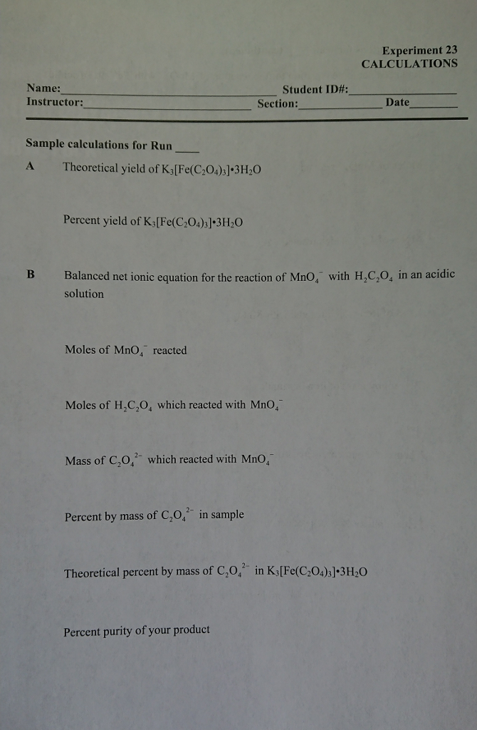 Solved Experiment 23 DATA Name: Instructor Student ID#: | Chegg.com