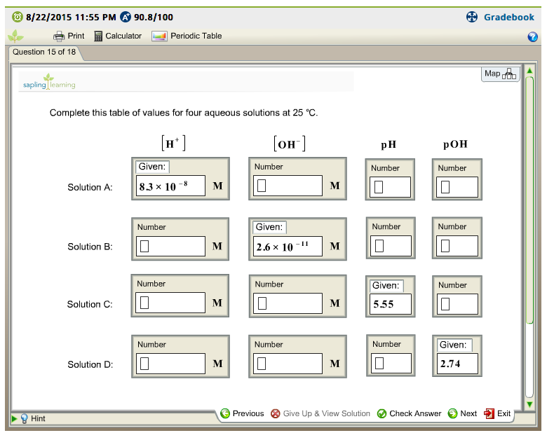 Solved complete this table of value for four aqueous | Chegg.com