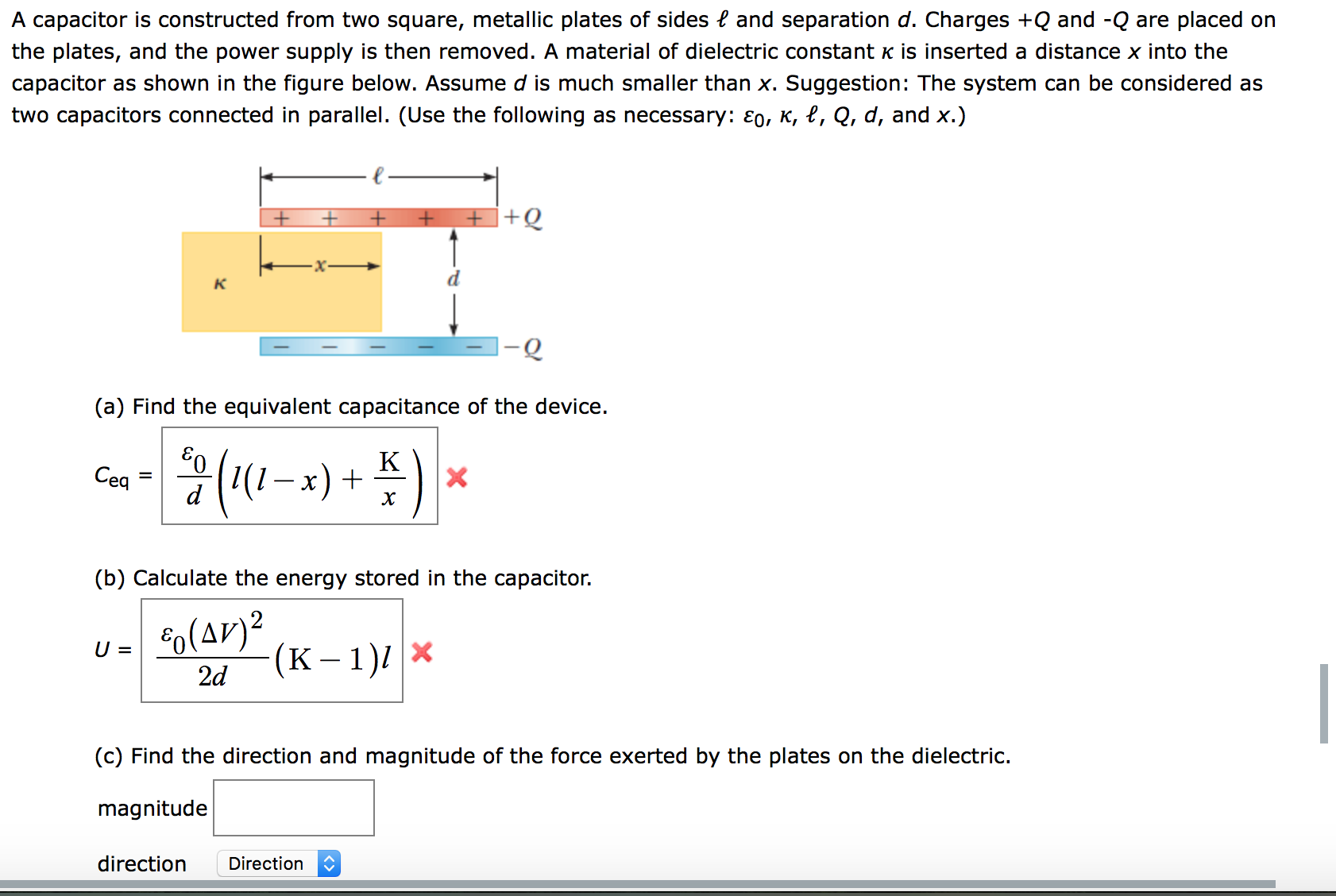 Solved A capacitor is constructed from two square, metallic | Chegg.com