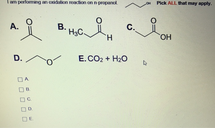 Solved I am performing an oxidation reaction on n-propanol. | Chegg.com
