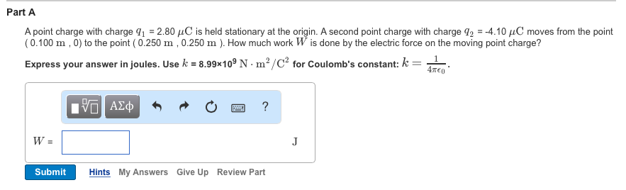 Solved A point charge with charge q_1 = 2.80 mu C is held | Chegg.com