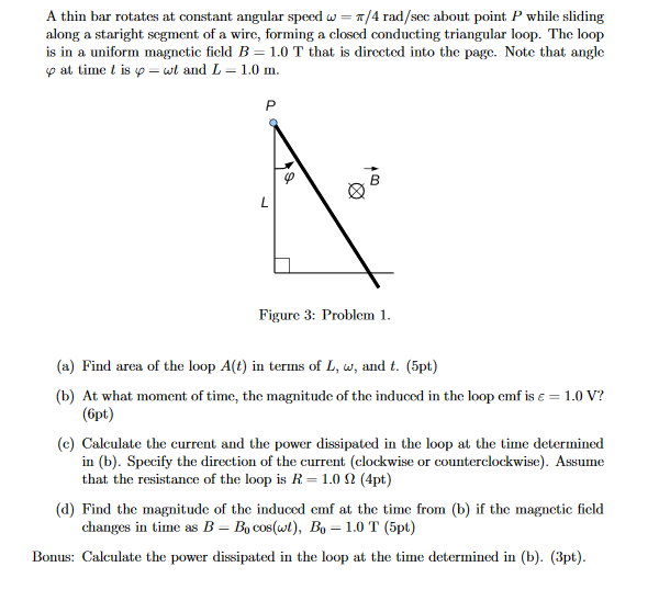 Solved A thin bar rotates at constant angular speed omega = | Chegg.com