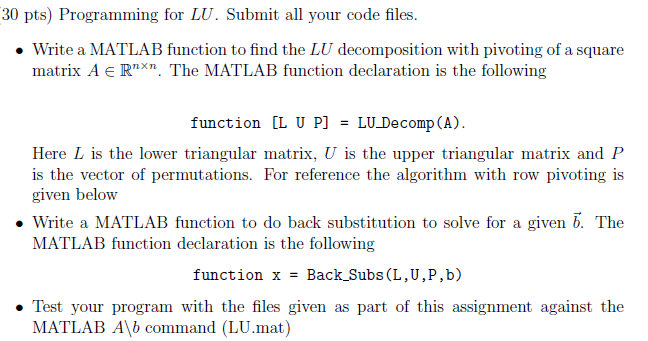 LU.mat includes A = 10x10 double matrix b = 1x10 | Chegg.com