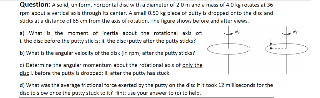 Solved Question: A solid, uniform, horizontal disc with a | Chegg.com