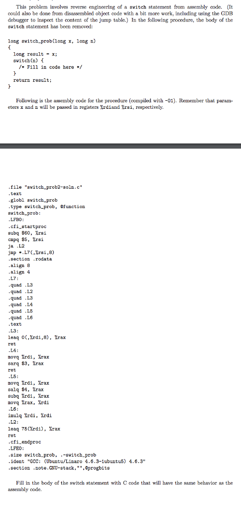 This problem involves reverse engineering of a switch | Chegg.com