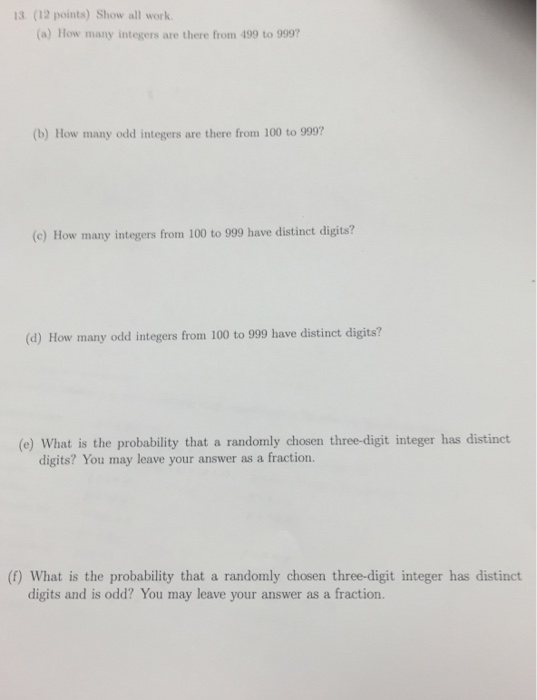 Solved How many integers are there from 499 to 999? (b) How | Chegg.com