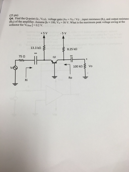 Solved Find the Q-point (I_c, V_CE), voltage gain (A_v/= | Chegg.com