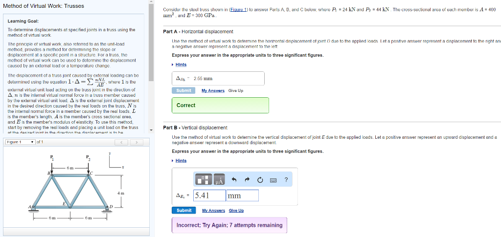 Solved Method of Virtual Work: Trusses lo answe' Parts A, B | Chegg.com
