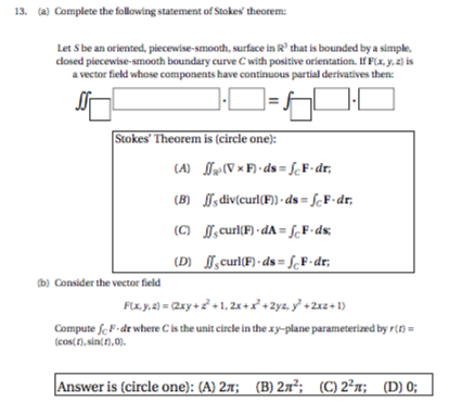 Solved 13. (a) Complete the following statement of Stokes | Chegg.com
